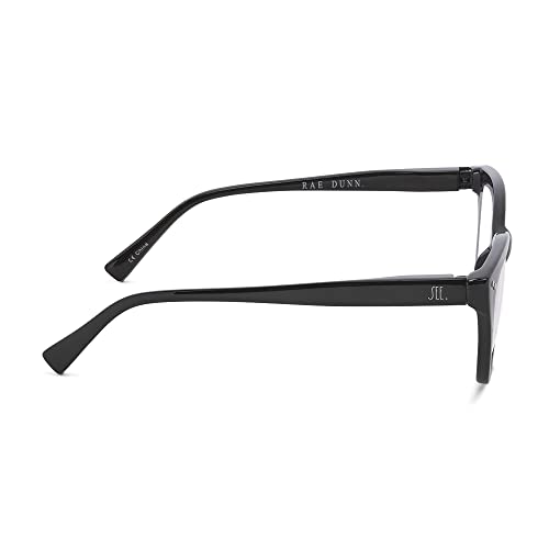 Rae Dunn "BELLA Blue Light Blocking Reading Glasses w/SEE BEAUTY Signature Font (Glossy Jet Black, 2.0)