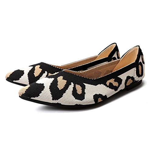 Women Flying Knitted Single Shoes Doudou Boat Shoes Comfortable Soft Bottom Flat Casual Shoes Business Casual Shoe (Beige, 9)