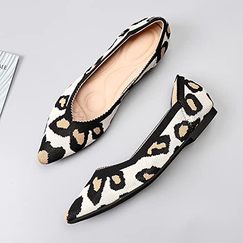 Women Flying Knitted Single Shoes Doudou Boat Shoes Comfortable Soft Bottom Flat Casual Shoes Business Casual Shoe (Beige, 9)