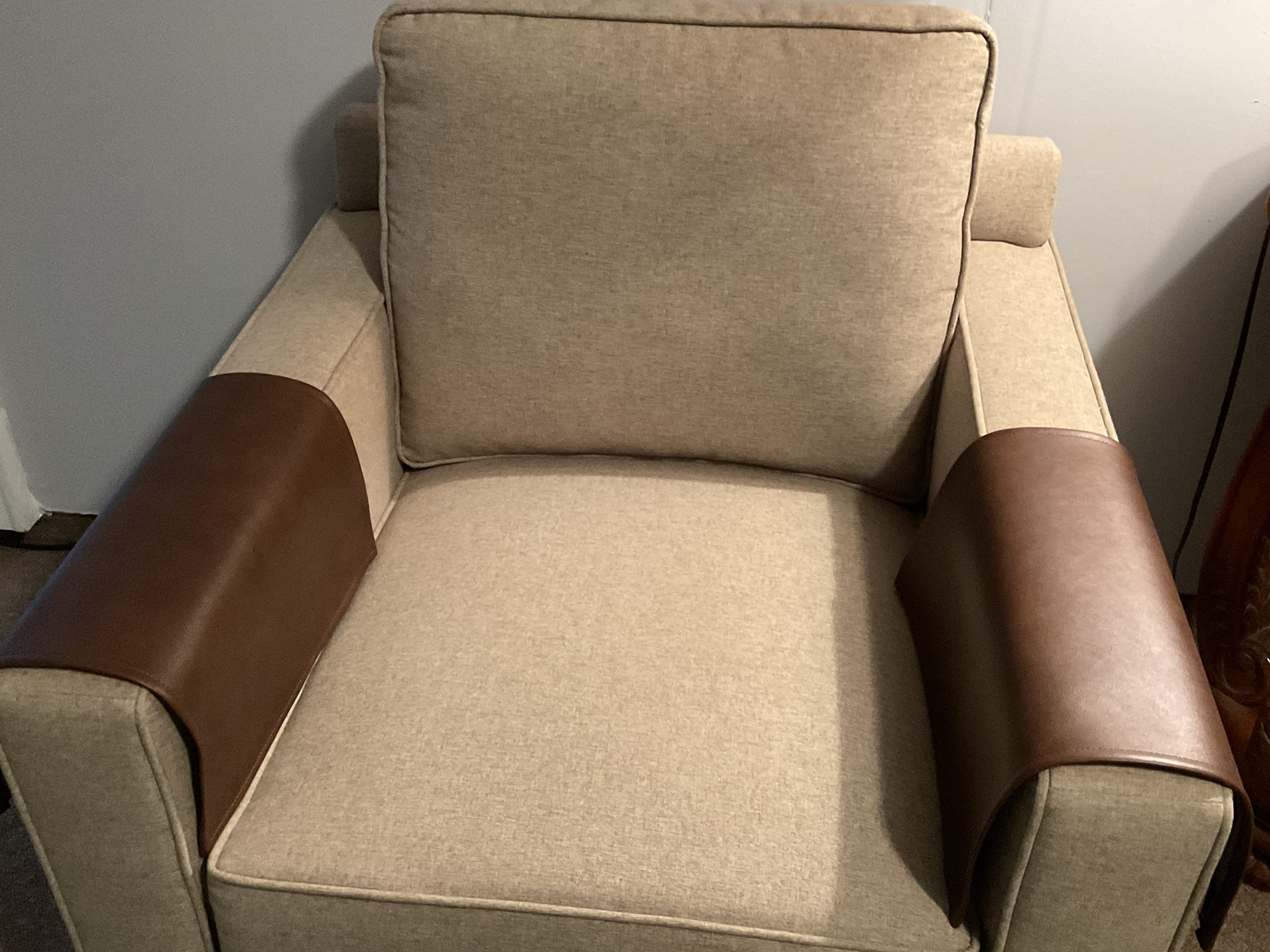 Set of 2 Armrest covers furniture protectors slipcover recliners sofas loveseats theater chairs office home decoration Brown vinyl. By: Bittlemen Furniture Co.