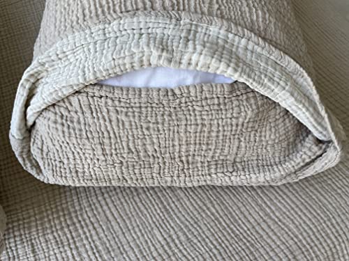 Muslin Blanket 100% Cotton, 4 Layers Bedspread, Soft Turkish Cotton Muslin Bed Cover, Reversible Coverlet, Beige (King Size 95x102-230x260cm)
