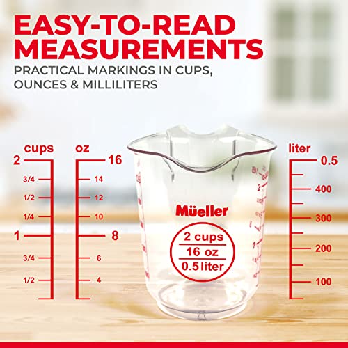 Mueller International Clear Measuring Cup Set – Two Piece Set 4 Cups/30 oz & 2 Cups/16 oz, Liquid and Dry Measuring Cups, Shutter-proof, European Made