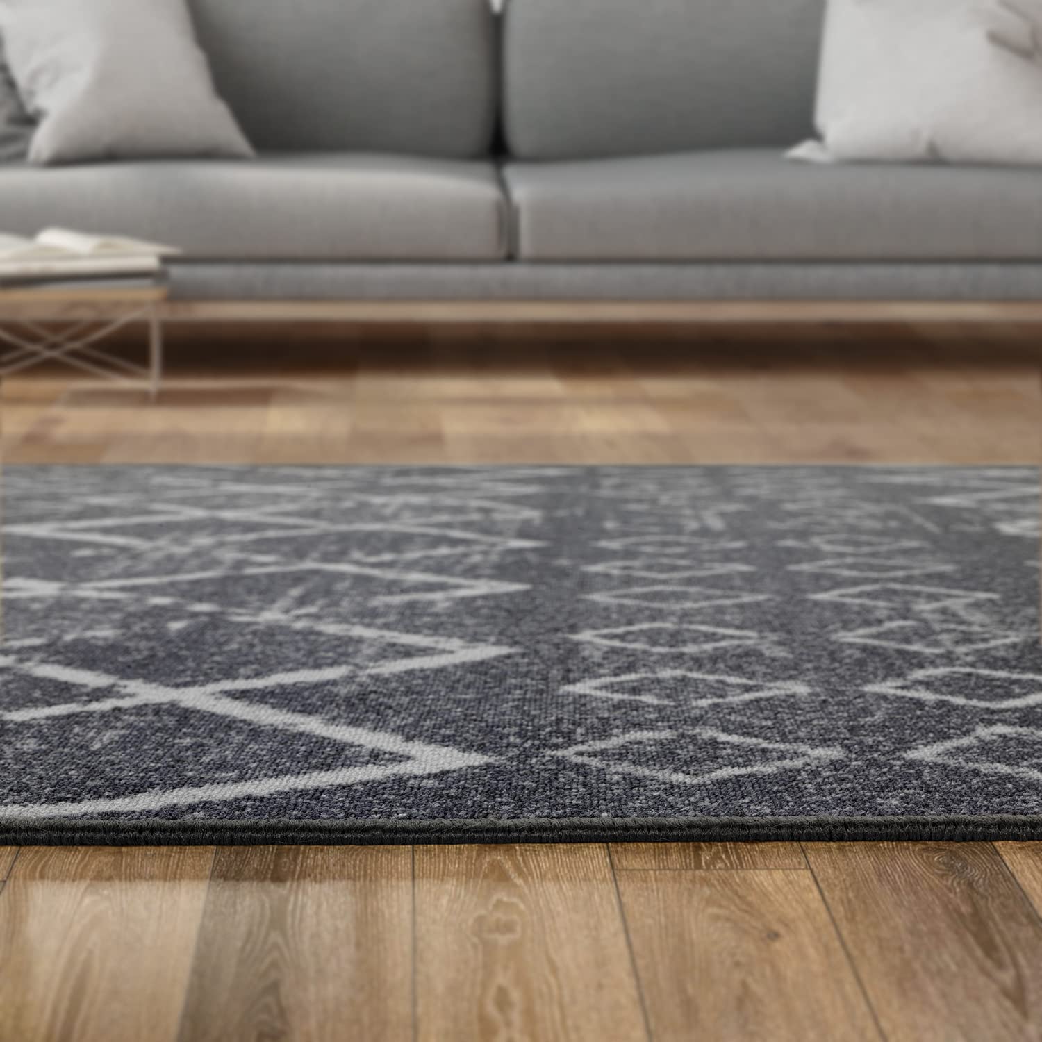 Antep Rugs Alfombras Non-Skid (Non-Slip) 8x10 Rubber Back Bohemian Distressed Moroccan Boho Low Pile Profile Indoor Area Rug (Charcoal Gray, 7'10" x 10')