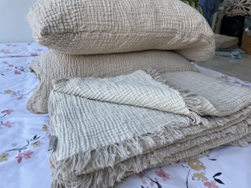 Muslin Blanket 100% Cotton, 4 Layers Bedspread, Soft Turkish Cotton Muslin Bed Cover, Reversible Coverlet, Beige (King Size 95x102-230x260cm)