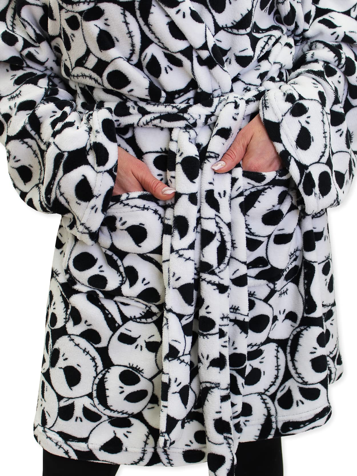 The Nightmare Before Christmas Jack Skellington Adult Plush Hooded Fleece Robe (Small/Medium, White)