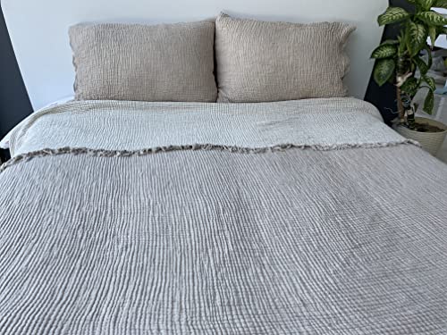 Muslin Blanket 100% Cotton, 4 Layers Bedspread, Soft Turkish Cotton Muslin Bed Cover, Reversible Coverlet, Beige (King Size 95x102-230x260cm)