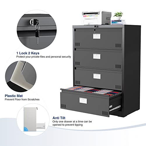 kingwolfox Lateral File Cabinet with Lock, Metal Lateral Filing Cabinet for Home Office, Metal Horizontal File Cabinet with Card Slot Large Storage Space