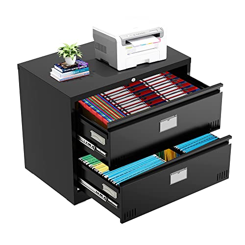 kingwolfox Lateral File Cabinet with Lock, Metal Lateral Filing Cabinet for Home Office, Metal Horizontal File Cabinet with Card Slot Large Storage Space