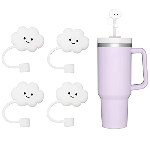 10mm Straw Cover, 4pcs Straw Covers Cap for Stanley Cup 40 oz Food Grade Silicone Cute Large Cloud Straw Topper Straw Tips Cover Protector Plugs for Stanley Tumblers Cup for Stanley Cup AccessoriesĀ
