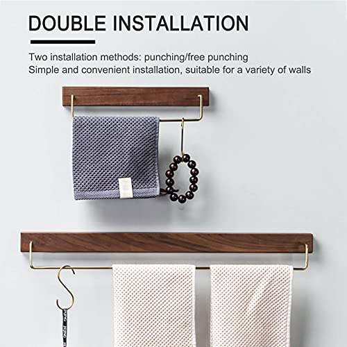 Wall-Mounted Towel Rack, Towel Bar Punch-Free Bathroom Shelf Solid Wood Retro Towel Bar, for Bathroom Bedroom