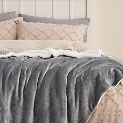 Bedsure Sherpa Fleece Queen Size Blankets for Bed - Thick and Warm Blankets for Winter, Soft and Fuzzy Blanket Queen Size, Grey, 90x90 Inches
