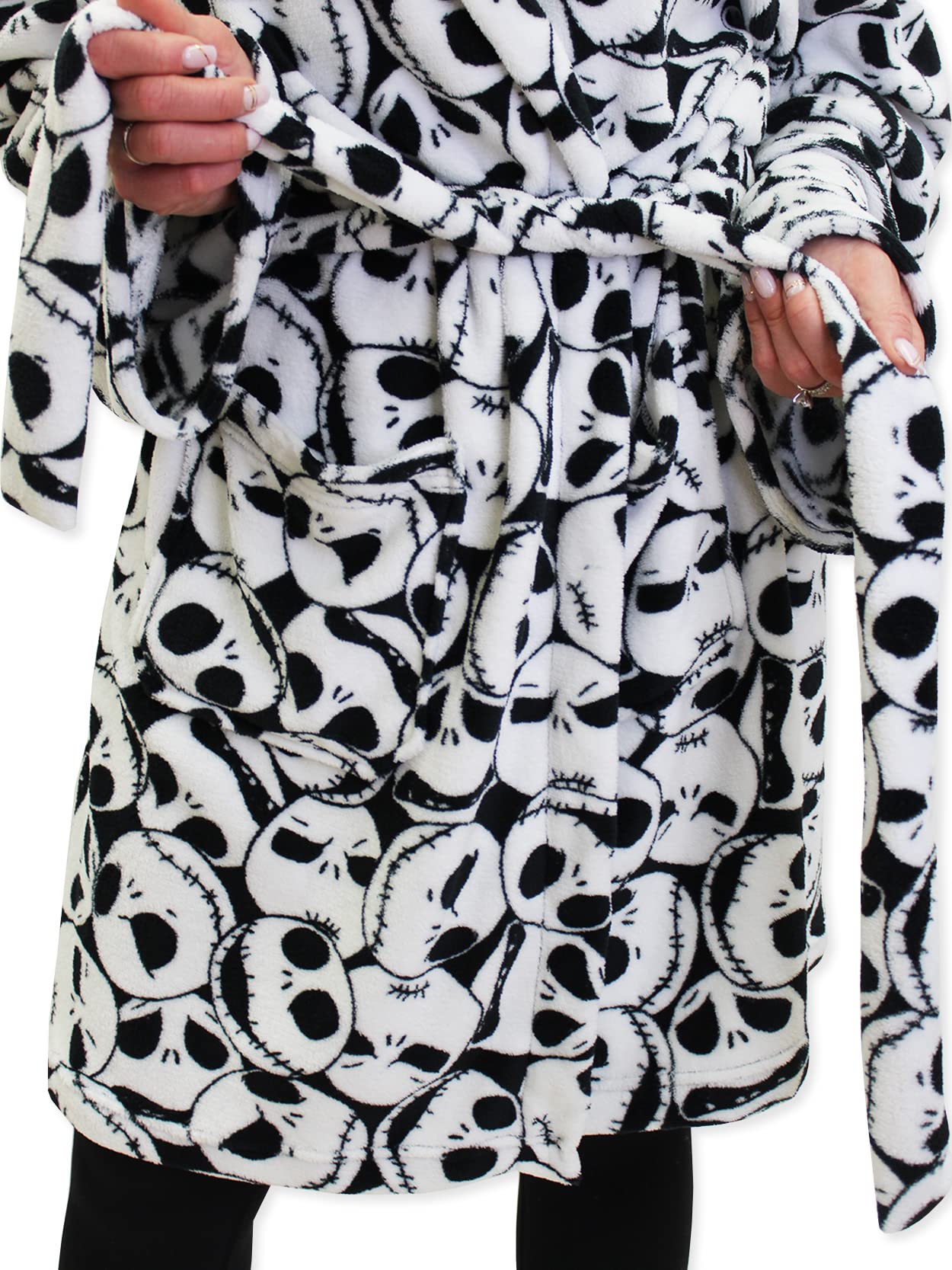 The Nightmare Before Christmas Jack Skellington Adult Plush Hooded Fleece Robe (Small/Medium, White)