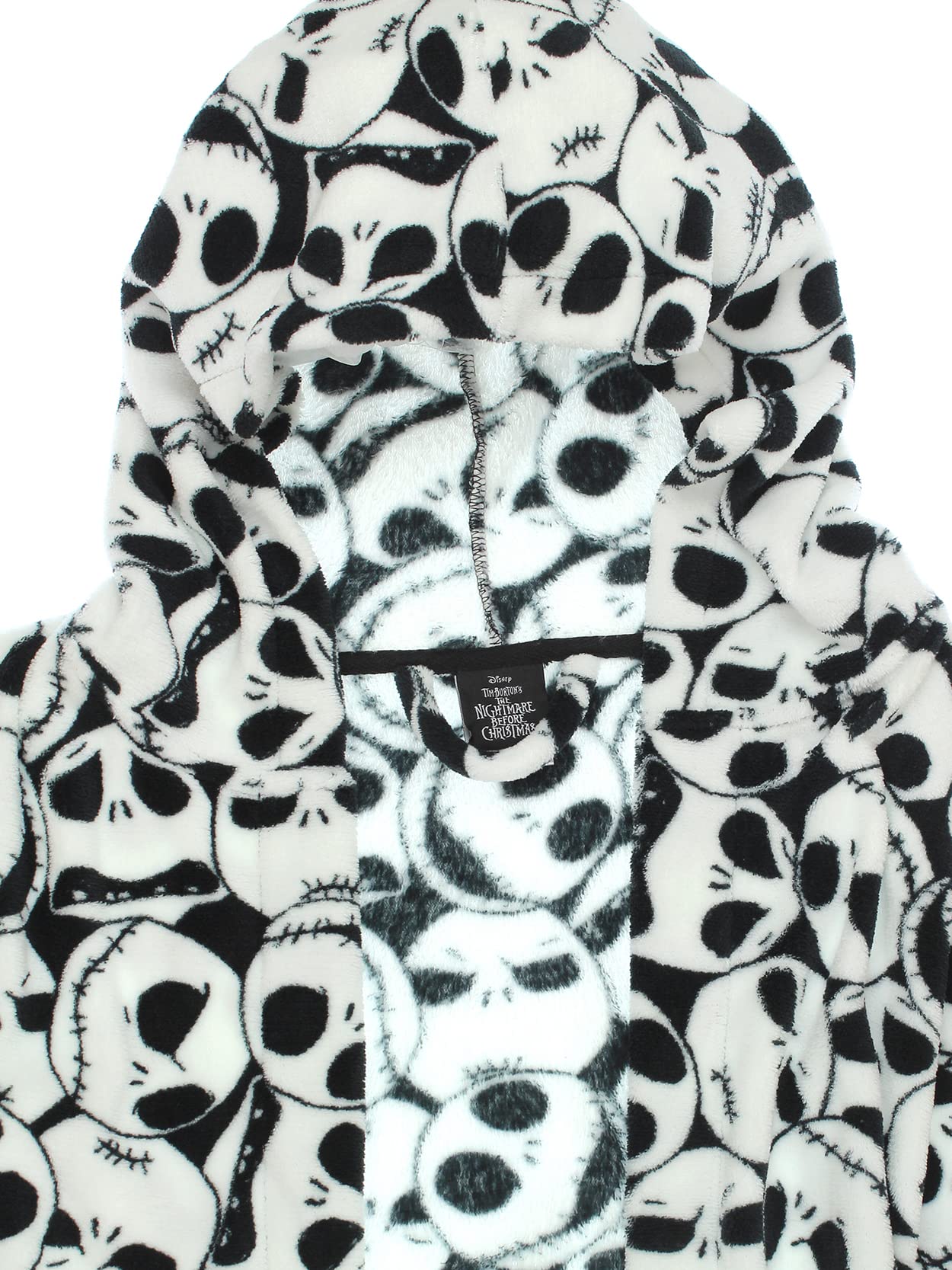 The Nightmare Before Christmas Jack Skellington Adult Plush Hooded Fleece Robe (Small/Medium, White)