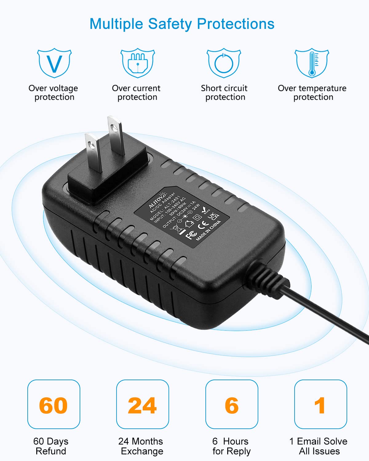 ALITOVE 24V 1A Power Supply Adapter DC 24 Volt 24W 1000mA 800mA 650mA 500A Power Converter Transformer with 5.5x2.5 5.5x2.1 5.5x3.0 5.5x1.7 4.8x1.7 4.0x1.7 3.5x1.35 3.0x1.1 2.5x0.7 6.3x3.0 10 Tips