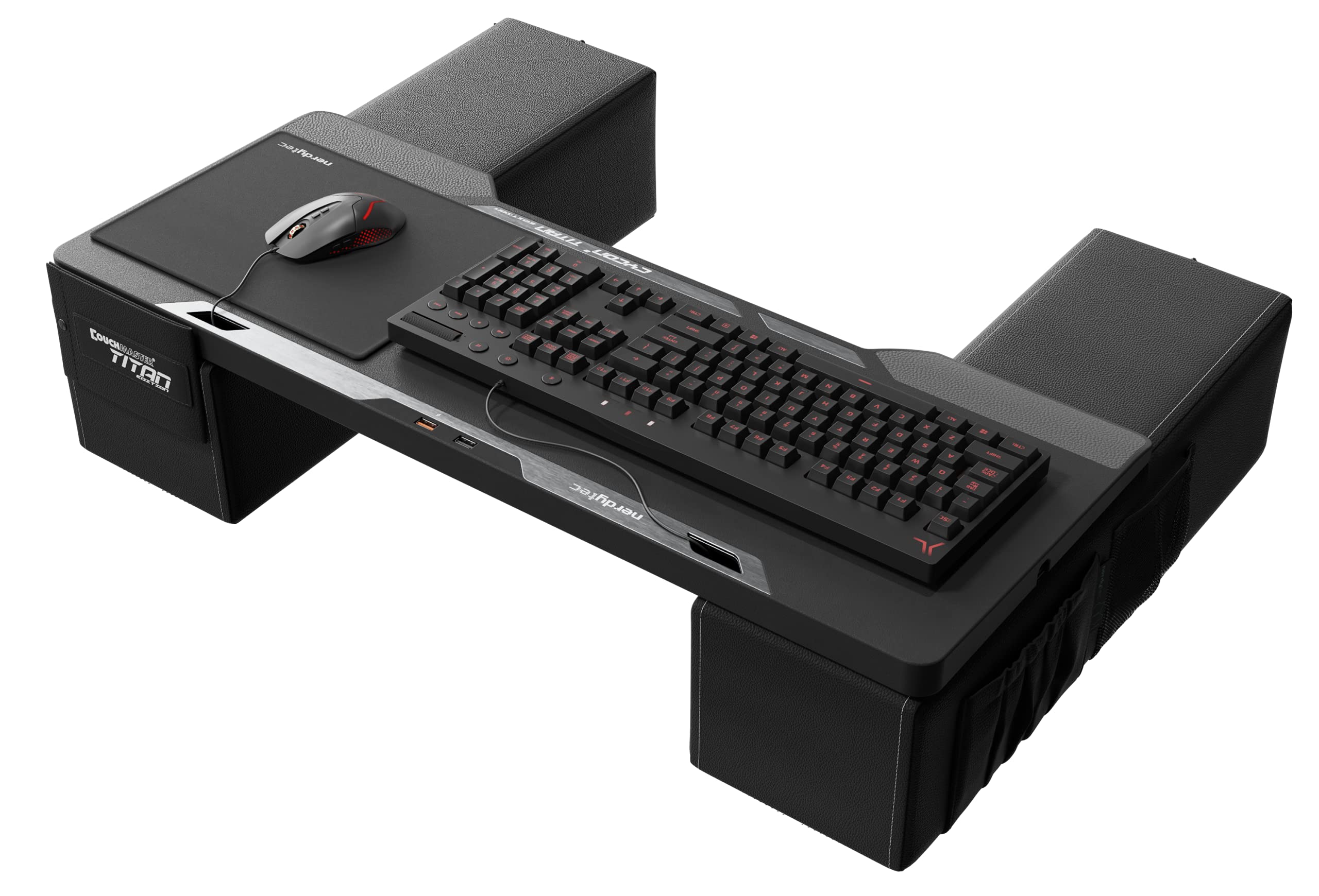Couchmaster CYCON² Titan Edition, Couch Gaming Desk for Mouse & Keyboard (for PC, PS4/5, Xbox One/Series X), Ergonomic lapdesk for Couch & Bed, Nappa Leather, Real Titanium (Renewed)