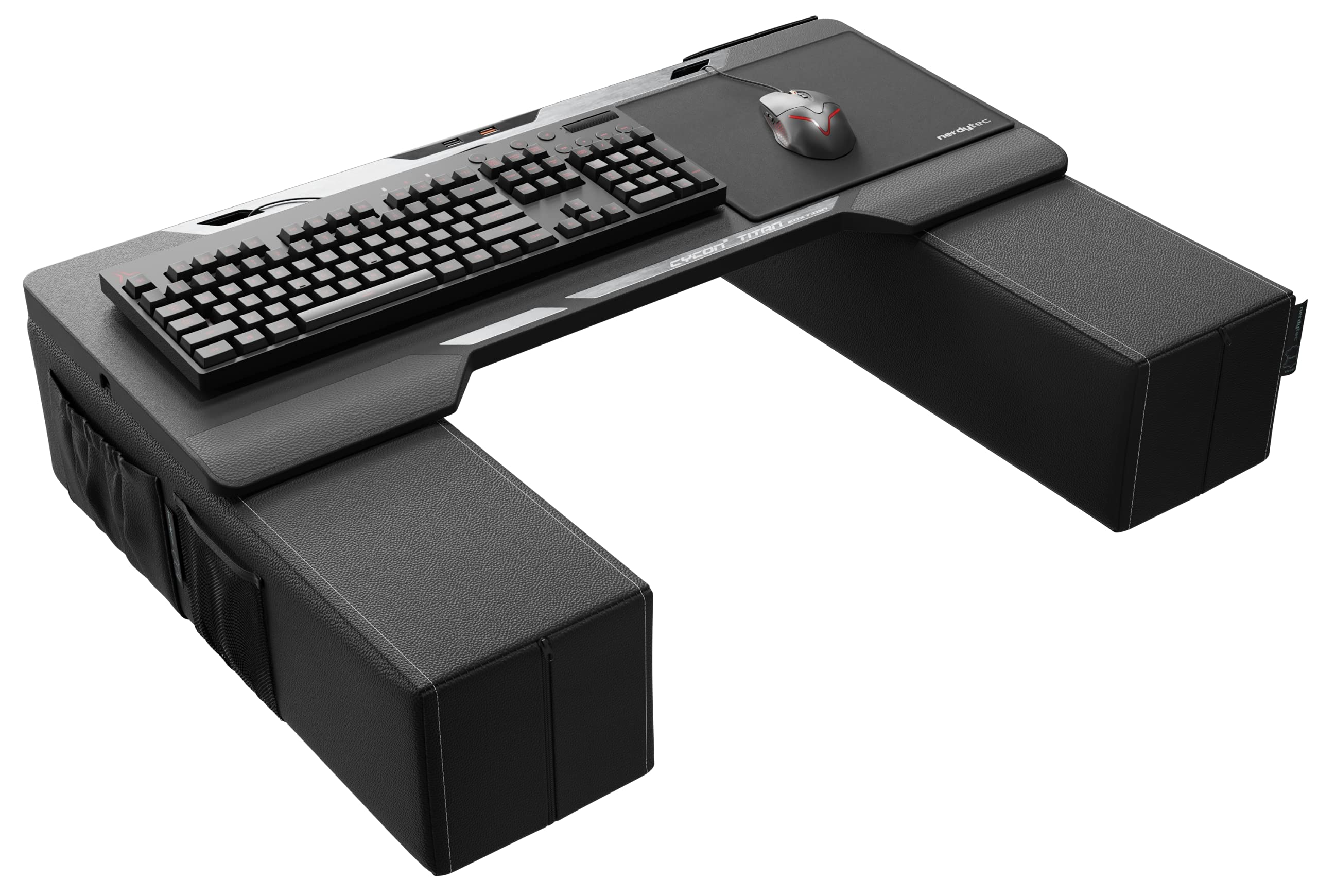 Couchmaster CYCON² Titan Edition, Couch Gaming Desk for Mouse & Keyboard (for PC, PS4/5, Xbox One/Series X), Ergonomic lapdesk for Couch & Bed, Nappa Leather, Real Titanium (Renewed)