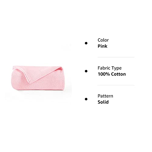 BOUTIQUO 100% Cotton Bed Blanket, Breathable Thermal Blanket Full - Queen Size, Soft Honeycomb Waffle Blanket 90"x90", Cotton Bed Blanket, Perfect for Layering Any Bed for All Season, Pink
