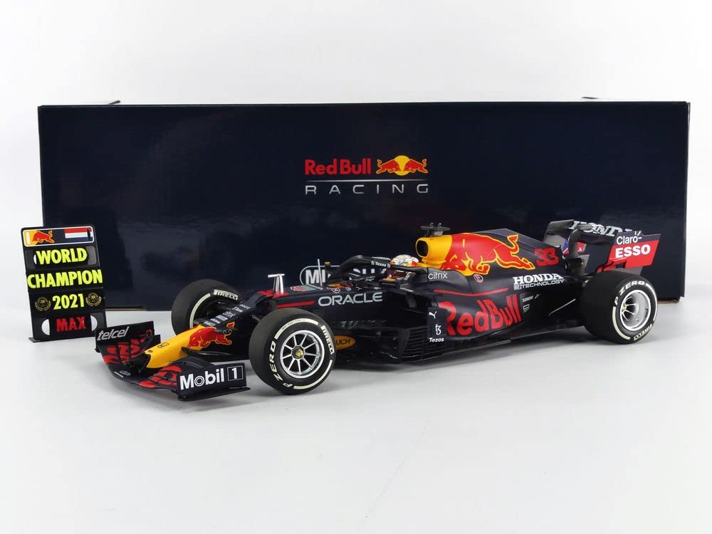 Minichamps 110212333 1:18 Red Bull Racing Honda RB16B-Max Verstappen-Winner Abu Dhabi GP W/Pitboard-WC 2021 Collectible Miniature Car, Multicoloured