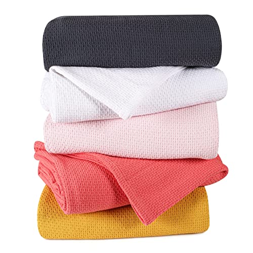 BOUTIQUO 100% Cotton Bed Blanket, Breathable Thermal Blanket Full - Queen Size, Soft Honeycomb Waffle Blanket 90"x90", Cotton Bed Blanket, Perfect for Layering Any Bed for All Season, Pink