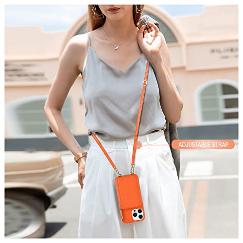 ZVE for iPhone 13 Pro Wallet Case Crossbody, Zipper Phone Case with RFID Blocking Card Holder Wrist Strap Purse Cover Gift for Women Carrying Compatible with iPhone 13 Pro (6.1 inch, 2021)-Orange
