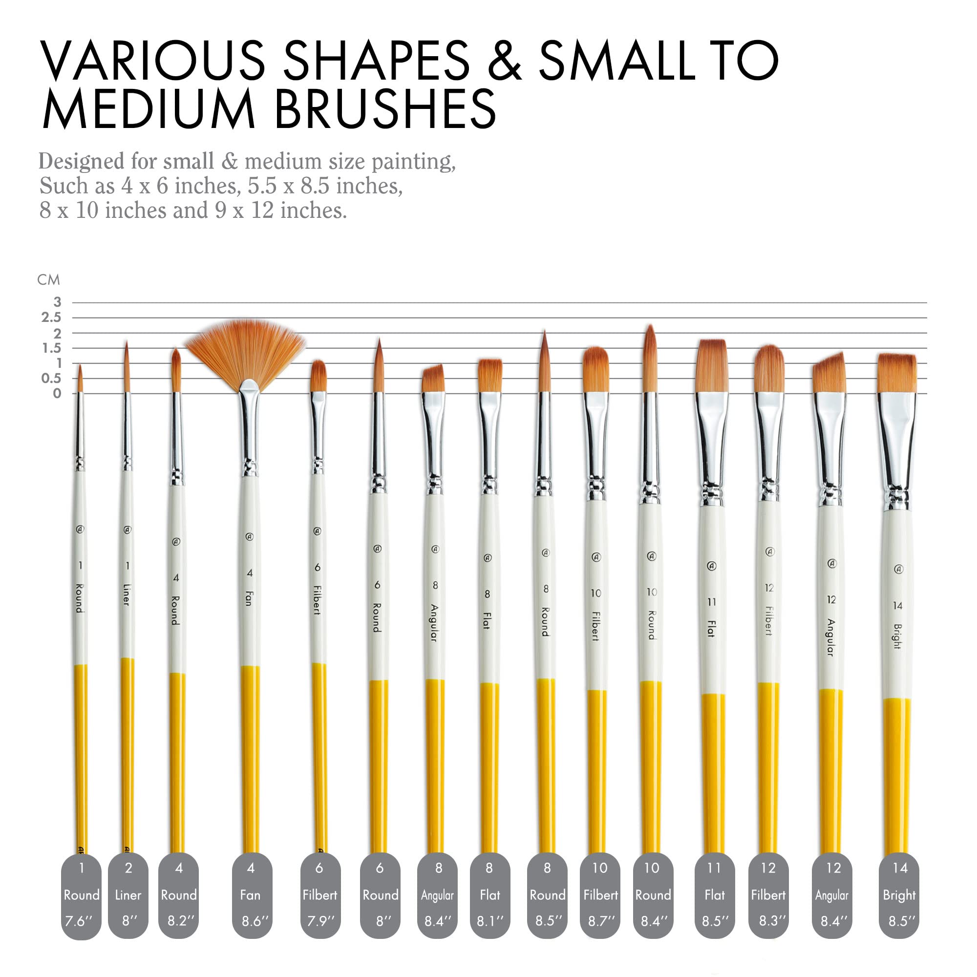 ARTIFY Sunflower 15 Pieces Paint Brush Set, Expert Series, Enhanced Synthetic Brush Set with Canvas Roll and Special Bookmarks for Acrylic, Oil, Watercolor and Gouache - Yellow