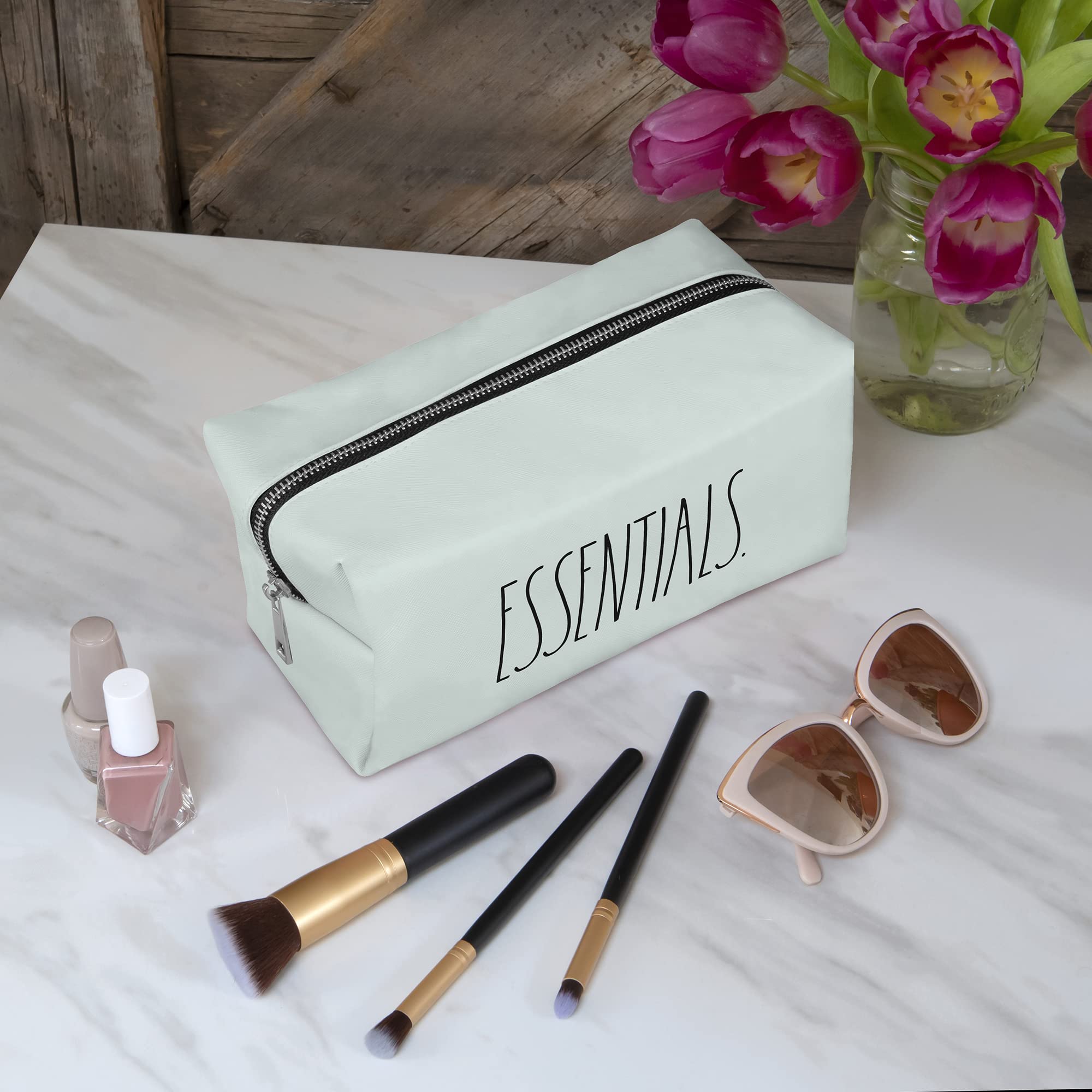 Rae Dunn Cosmetic Bag for Makeup & Toiletries. Fully Lined, Spacious Size: 10" W x 4.25" H x 4.75" D Loaf Pouch with Full-Zip Closure - Essentials