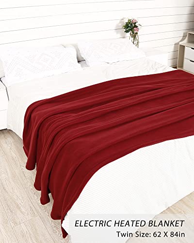 Heated Blanket 62 x 84 Inches Double Sided Soft Fleece Electric Blanket Twin Size Machine Washable Fast Heating with 4 Heating Levels & 10 Hours Auto Off, Home Office Use, Red