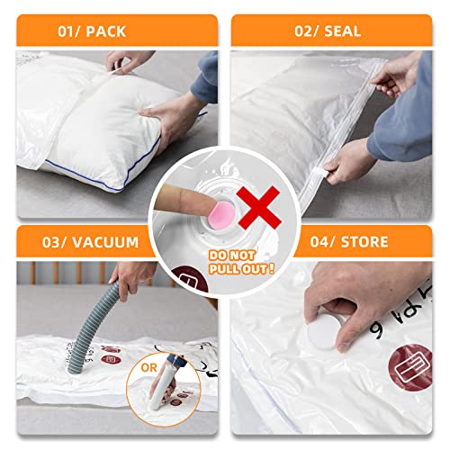 RichBears Vacuum Storage Bags, 8 Small Space Saver Bags for Comforters Blankets Clothes Pillows Bedding with Hand Pump