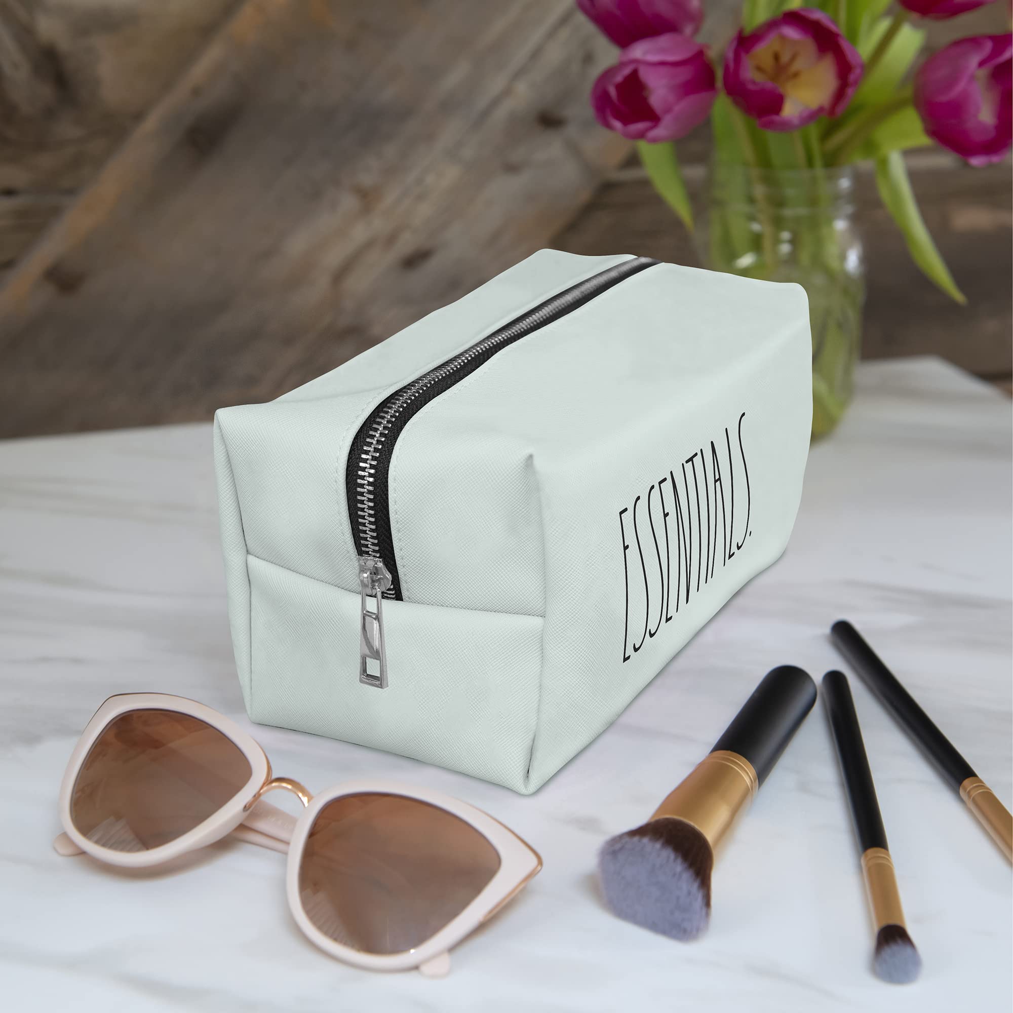 Rae Dunn Cosmetic Bag for Makeup & Toiletries. Fully Lined, Spacious Size: 10" W x 4.25" H x 4.75" D Loaf Pouch with Full-Zip Closure - Essentials
