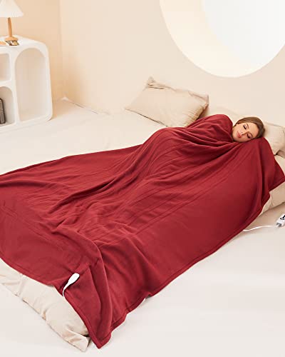 Heated Blanket 62 x 84 Inches Double Sided Soft Fleece Electric Blanket Twin Size Machine Washable Fast Heating with 4 Heating Levels & 10 Hours Auto Off, Home Office Use, Red