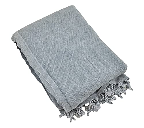 Stonewashed Turkish Throw Blanket in Denim Grey Blue, Soft, Cozy and Lightweight, Perfect for Use as a Love Seat or Sofa Throw, Partical Bed Cover, Beach Blanket or Yoga Blanket