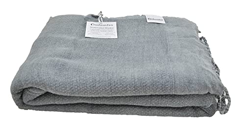 Stonewashed Turkish Throw Blanket in Denim Grey Blue, Soft, Cozy and Lightweight, Perfect for Use as a Love Seat or Sofa Throw, Partical Bed Cover, Beach Blanket or Yoga Blanket