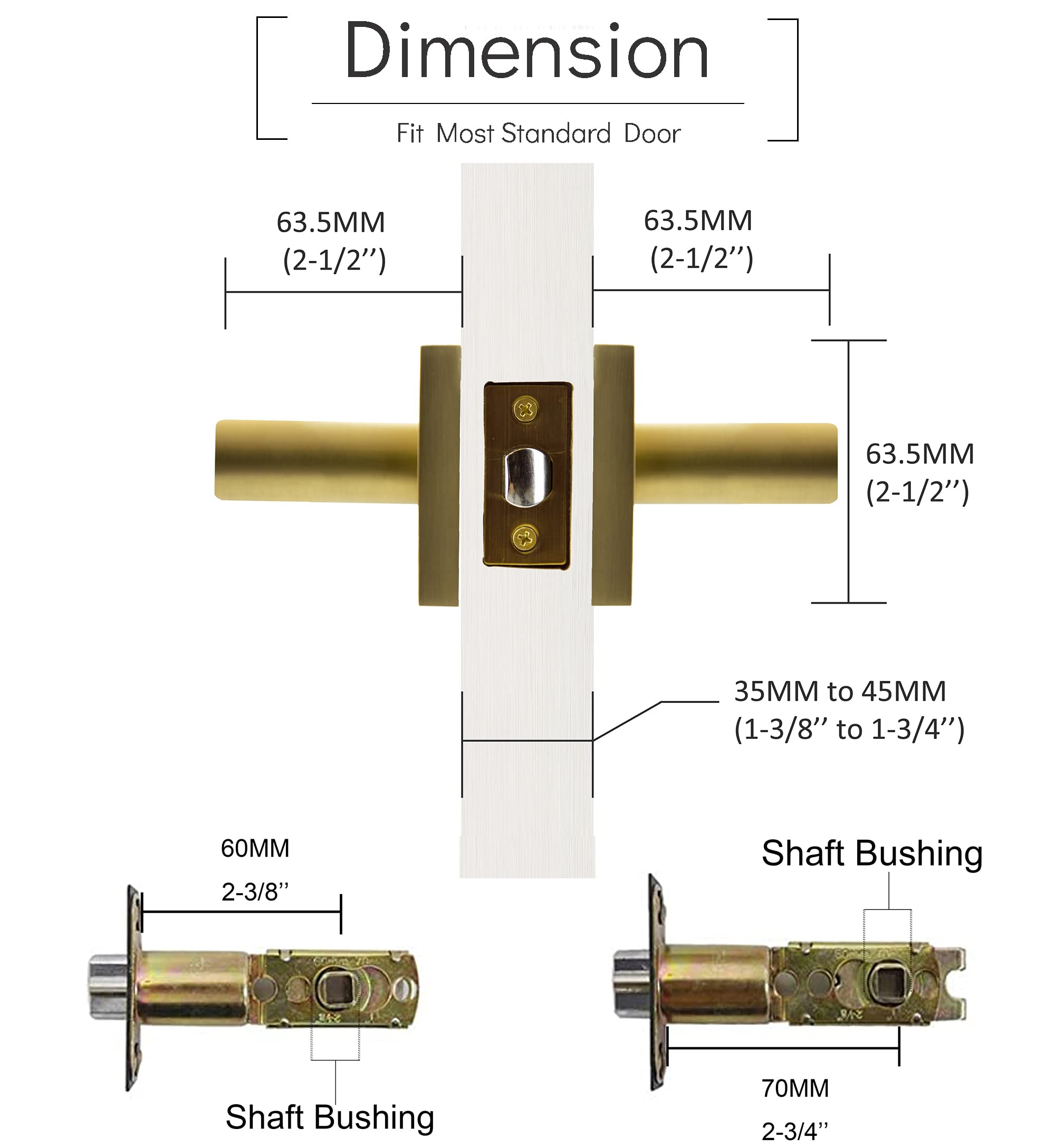 Linkaa Passage Door Handles Door Lever Gold Stain Brass for Hall or Closet, Keyless Door Lock, Square Shape Interior Door Handle. (1, Passage (No Lock))