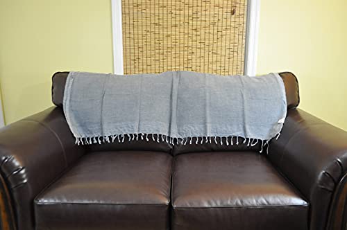 Stonewashed Turkish Throw Blanket in Denim Grey Blue, Soft, Cozy and Lightweight, Perfect for Use as a Love Seat or Sofa Throw, Partical Bed Cover, Beach Blanket or Yoga Blanket