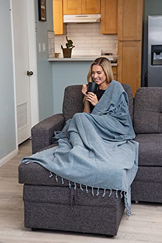 Stonewashed Turkish Throw Blanket in Denim Grey Blue, Soft, Cozy and Lightweight, Perfect for Use as a Love Seat or Sofa Throw, Partical Bed Cover, Beach Blanket or Yoga Blanket