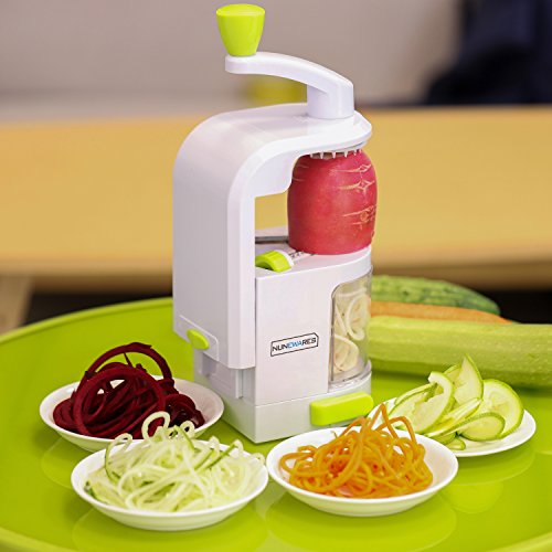 Spiralizer Vegetable Slicer (4-in-1 Rotating Blades) Heavy Duty Veggie Spiralizer with Strong Suction Cup, Zucchini Spiral Noodle/Zoodle/Spaghetti/Pasta Maker ( Recipe Book and Cleaning Brush)