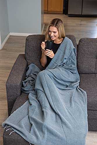 Stonewashed Turkish Throw Blanket in Denim Grey Blue, Soft, Cozy and Lightweight, Perfect for Use as a Love Seat or Sofa Throw, Partical Bed Cover, Beach Blanket or Yoga Blanket