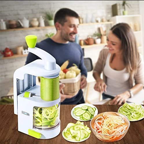 Spiralizer Vegetable Slicer (4-in-1 Rotating Blades) Heavy Duty Veggie Spiralizer with Strong Suction Cup, Zucchini Spiral Noodle/Zoodle/Spaghetti/Pasta Maker ( Recipe Book and Cleaning Brush)