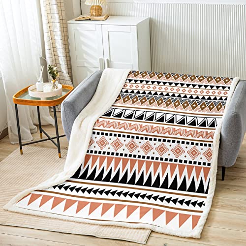 Western Boho Blanket Aztec Throw Blanket 90"x90",Ethnic Tribal Arrow Fleece Blanket Retro Exotic Nordic Style Blankets,African Indian Tribal Geometry Diamond Stripes Bohemian Decor
