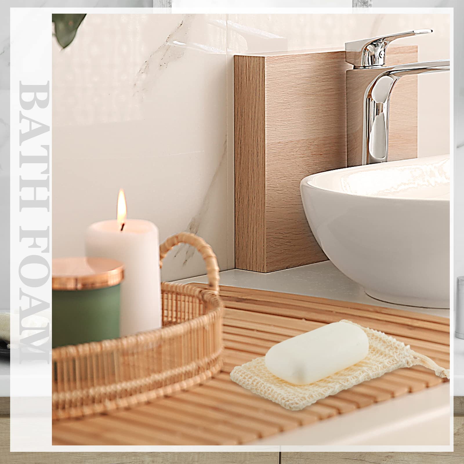 40 Pack Soap Exfoliating Bag Holder Set with 30 Pieces Mesh Sisal Soap Saver Bag Pouch and 10 Pieces Bamboo Wood Holder for Bath and Shower Use
