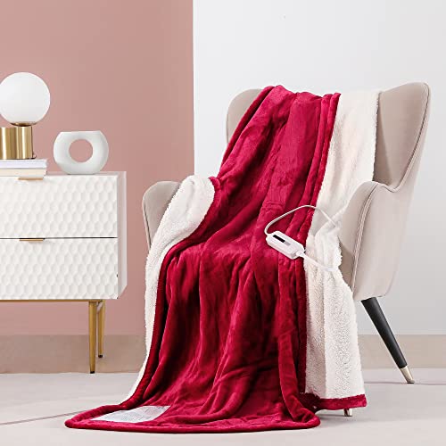 CORIWELL Heated Blanket Electric Throw - 50" x 60" Full Body Size Heating Blanket - 5 Heating Setting Soft Flannel Electric Blanket with 3 Hours Auto Shut Off, Machine Washable(Rose Red)
