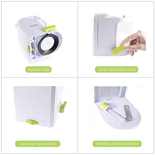 Spiralizer Vegetable Slicer (4-in-1 Rotating Blades) Heavy Duty Veggie Spiralizer with Strong Suction Cup, Zucchini Spiral Noodle/Zoodle/Spaghetti/Pasta Maker ( Recipe Book and Cleaning Brush)