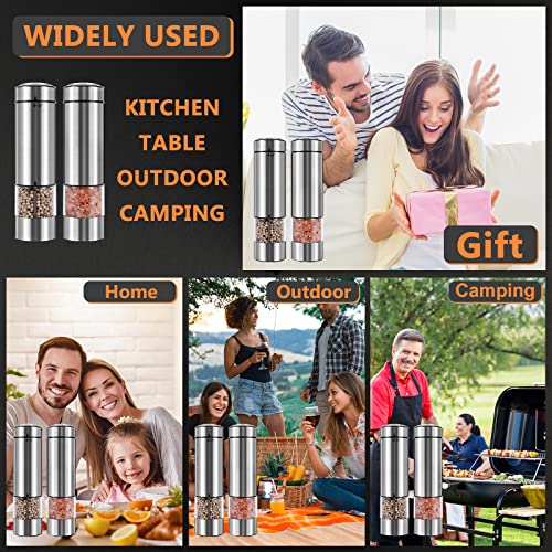 ImgResire Electric Salt and Pepper Grinder Set Battery Operated| Stainless Steel Auto Pepper Mill Grinder Refillable| One Hand Operation| LED Light| Adjustable Coarseness| 2 Pack