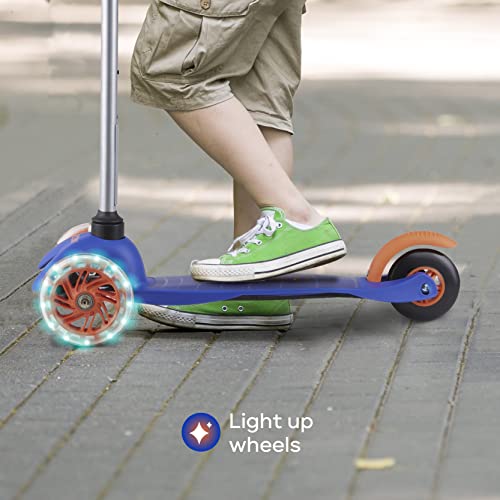 Ignight Blue/Orange 3 Wheel Scooter for Boys and Girls Ages 3+, Max Weight 75lbs, Foot-Activated Brake - Durable, Comfortable, & Easy to Ride
