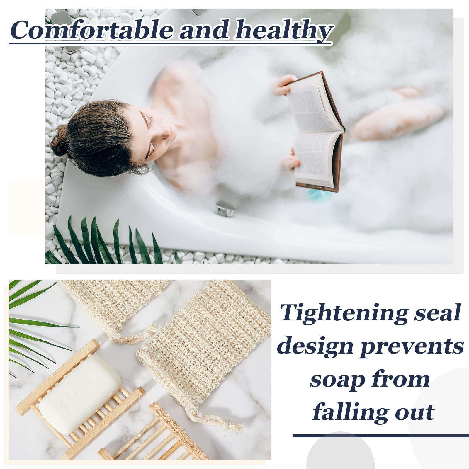 40 Pack Soap Exfoliating Bag Holder Set with 30 Pieces Mesh Sisal Soap Saver Bag Pouch and 10 Pieces Bamboo Wood Holder for Bath and Shower Use