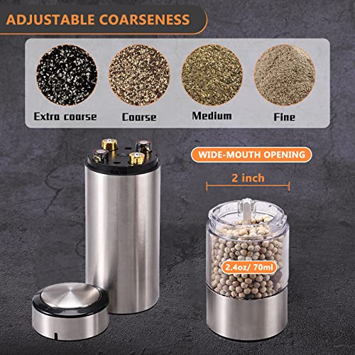 ImgResire Electric Salt and Pepper Grinder Set Battery Operated| Stainless Steel Auto Pepper Mill Grinder Refillable| One Hand Operation| LED Light| Adjustable Coarseness| 2 Pack