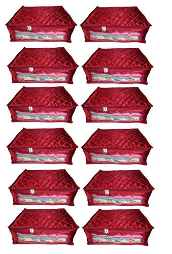 Fashion Bizz Saree Cover Set of 10 Large Maroon Satin/Wardrobe Organiser/Clothes Bag