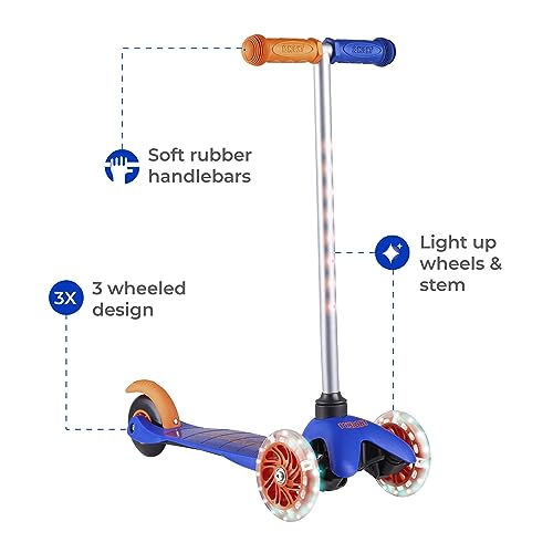Ignight Blue/Orange 3 Wheel Scooter for Boys and Girls Ages 3+, Max Weight 75lbs, Foot-Activated Brake - Durable, Comfortable, & Easy to Ride
