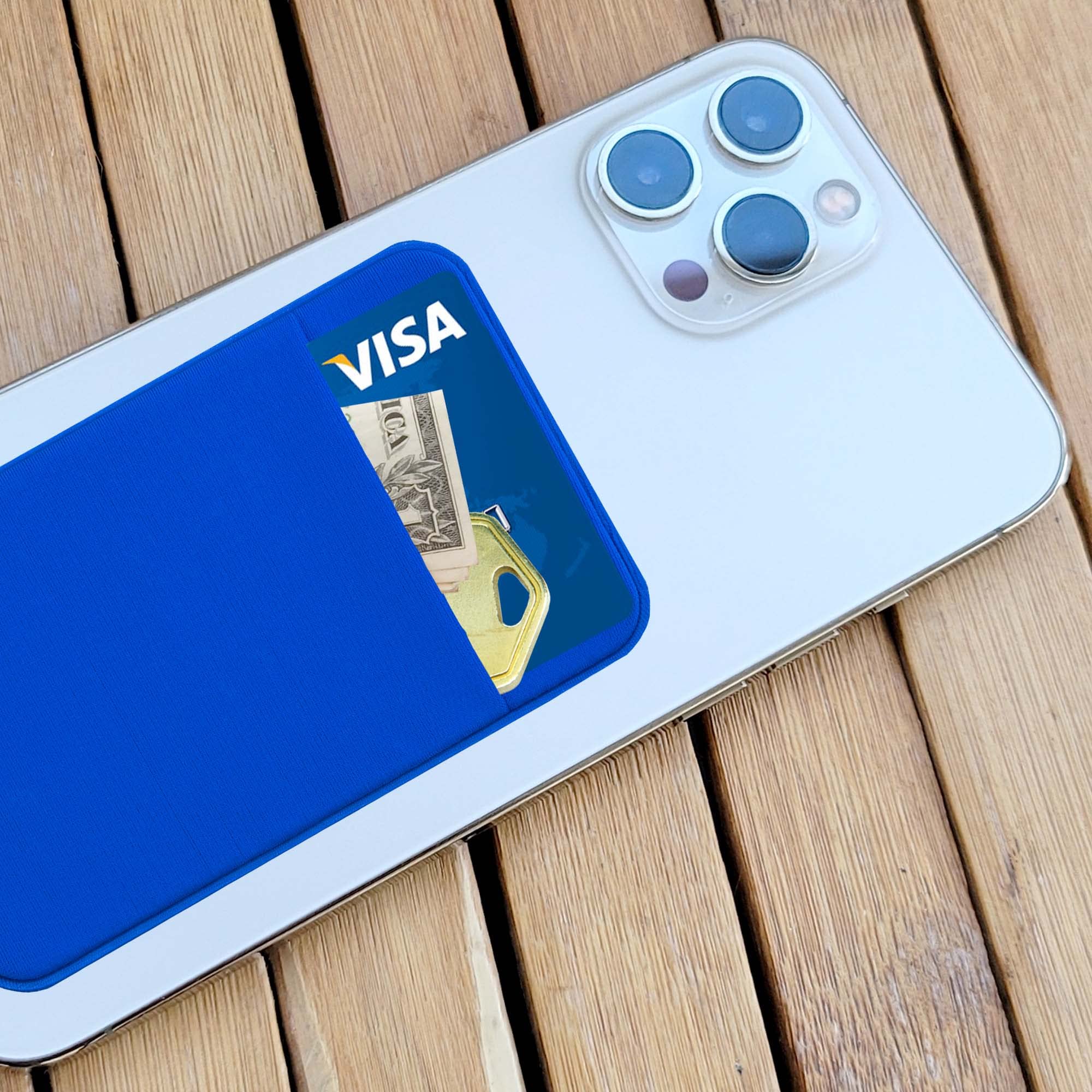 Elastic Phone Card Holder Pocket, Stick-On Wallet, Adhesive Credit Card Pouch, Phone Accessories, Compatible With iPhone, Samsung Galaxy – Blue