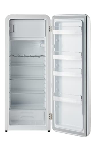 iio 24" 10 Cu Ft Top Freezer Retro Refrigerator, Small, with Mini Ice Cube Tray, 4 Glass Shelves, LED, 1 Crisper, Fridge for Bedroom, Dorm RV Office Beverage, Quiet Compressor, Freestanding (White)